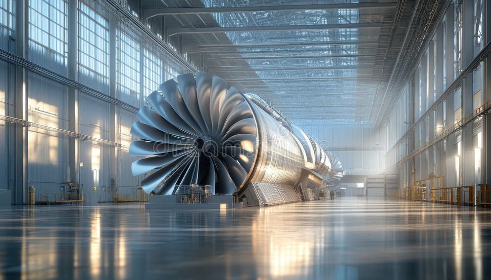 A Sleek Jet Engine in a Modern Workshop, Showcasing Engineering ...