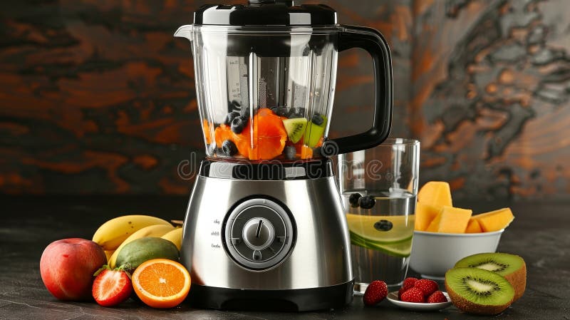 Sleek Kitchen Counter with Blender, Glass of Water, and Fresh Fruit ...