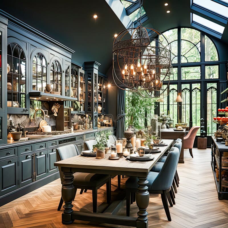 Sleek Kitchen Design Panoramic Windows a Bar Counter and Natural ...