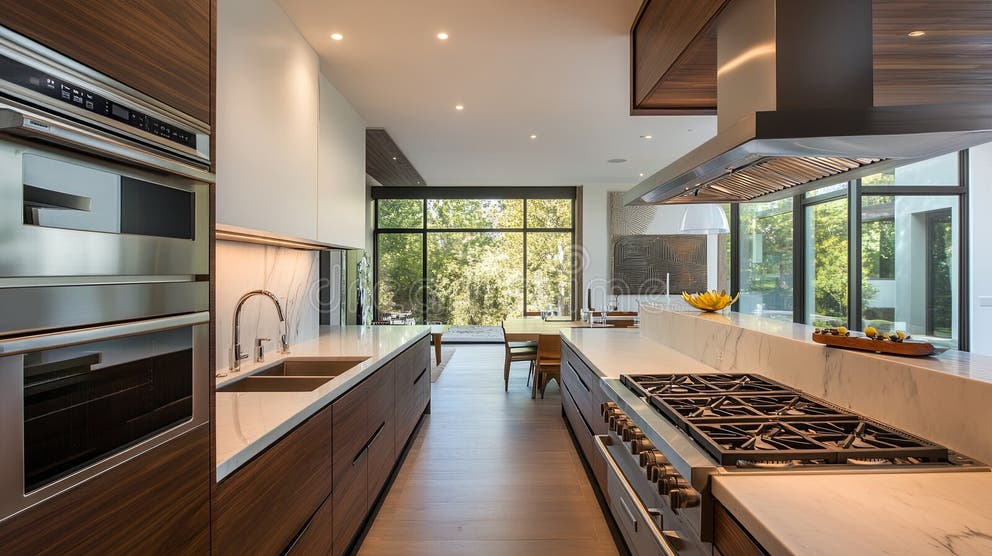 A Sleek Kitchen with a Modern Range Hood.. Stock Photo - Image of ...