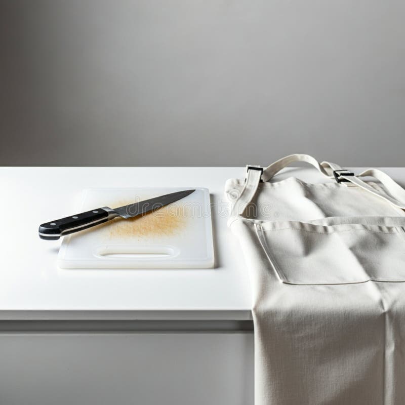 A Sleek Kitchen Setup Featuring a White Cutting Board with Orange ...