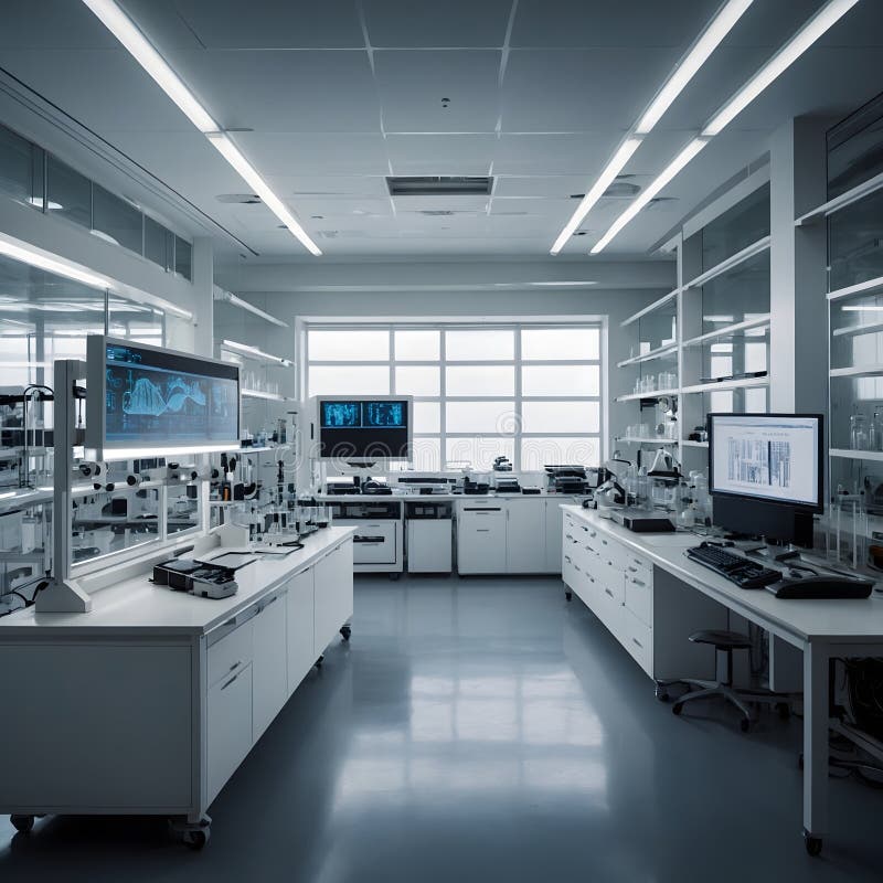 Sleek Lab Design Featuring DNA Sequencers, Robots, and Digital Floating ...