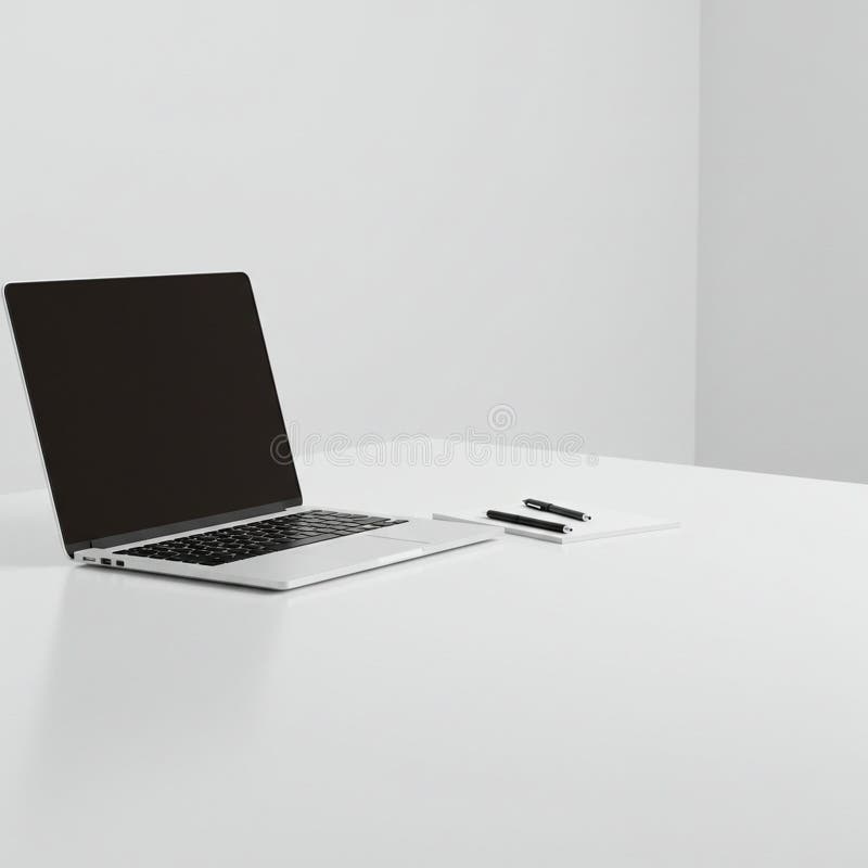 A Sleek Laptop with a Closed Black Screen is Positioned on a Minimalist ...