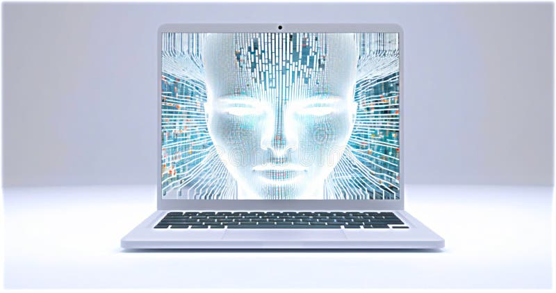 Sleek Laptop with Human Face on the Screen, Generative AI, AI Generated ...