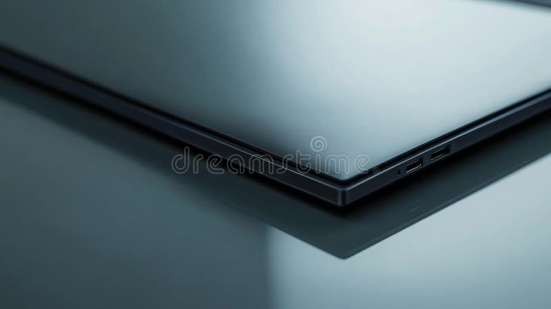 Sleek Laptop Resting on Reflective Surface in Modern Workspace ...