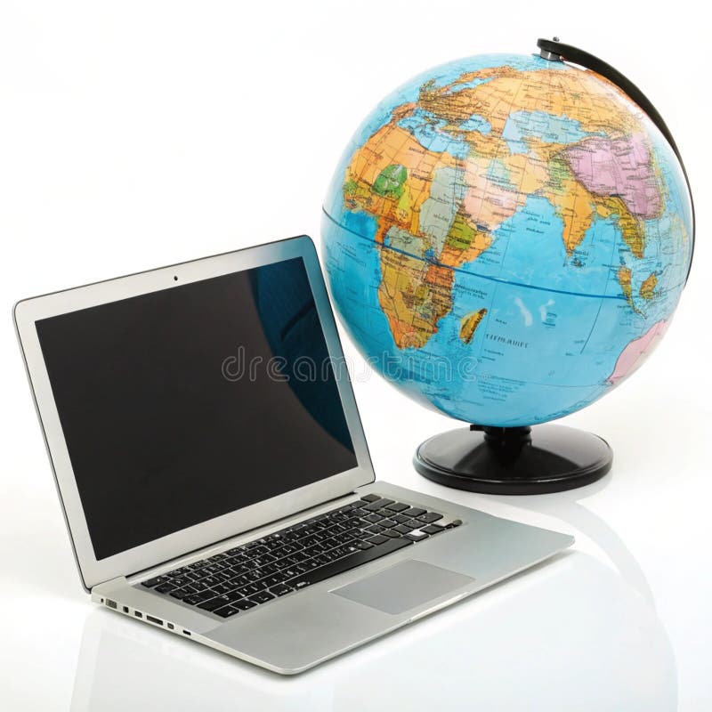 Magnificent Globe and Laptop Isolated on White Background Stock ...