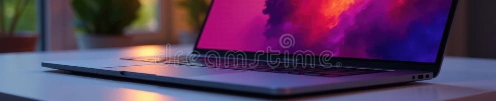 Sleek Laptop, Open Display, Keyboard Centered, Wireless, Modern ...