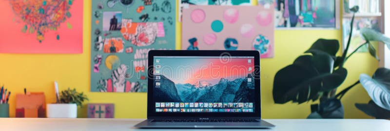 A Sleek Laptop is Placed on a Tidy Workspace Surrounded by Bright ...