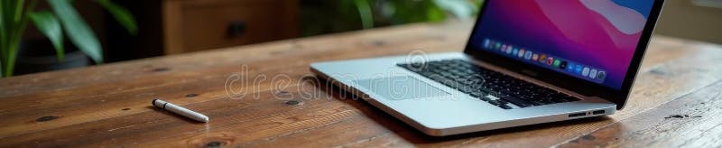 Sleek Laptop Rests on Rustic Wood Grain Table, Laptop, Technology Stock ...