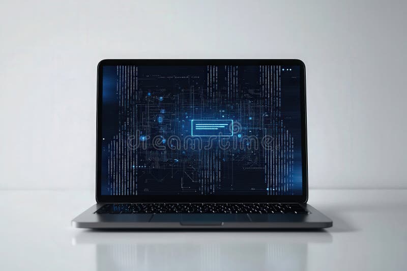 Modern Laptop Displaying Abstract Digital Code and Graphics on Screen ...