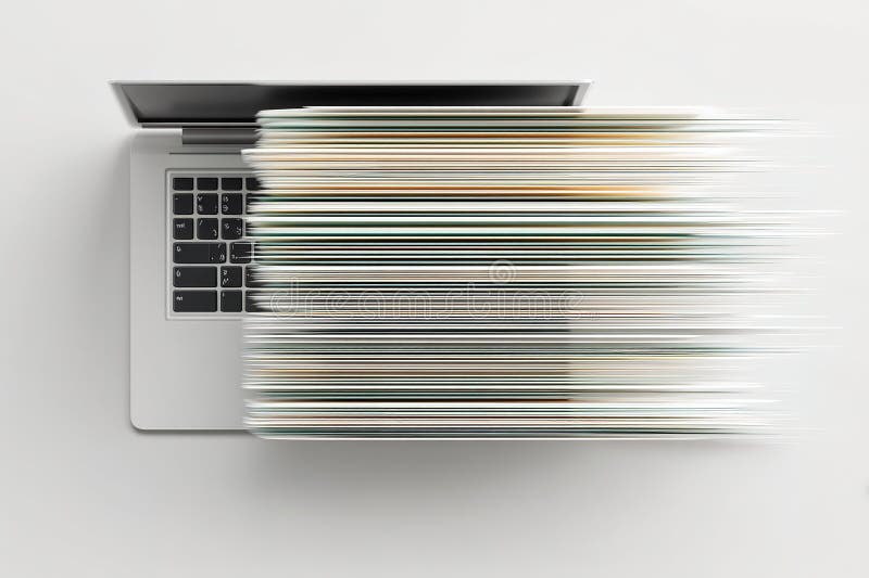 Stacked Papers Next To a Laptop Showing Organized Documents in a Modern ...