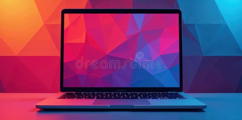 Sleek Laptop, Vibrant Geometric Backdrop Modern, Clean Design ...