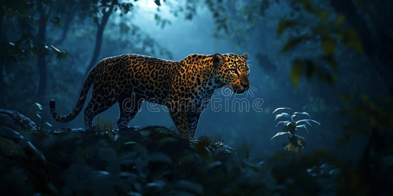 A Sleek Leopard, Its Spots Blending into the Shadowy Outlines of Trees ...