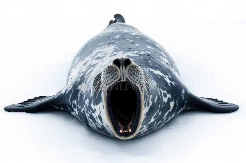 Sleek Leopard Seal Resting on Ice with Open Mouth and Stock Image ...