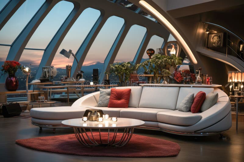 Sleek Living Room Embracing Future with Clean Lines and Soft Glow Stock ...