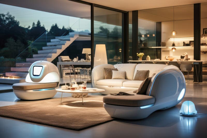 Sleek Living Room Embracing Future with Clean Lines and Soft Glow Stock ...