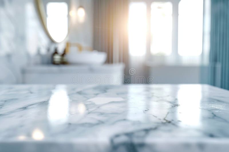A Sleek Marble Counter Top with a Mirror in the Background. Ideal for ...