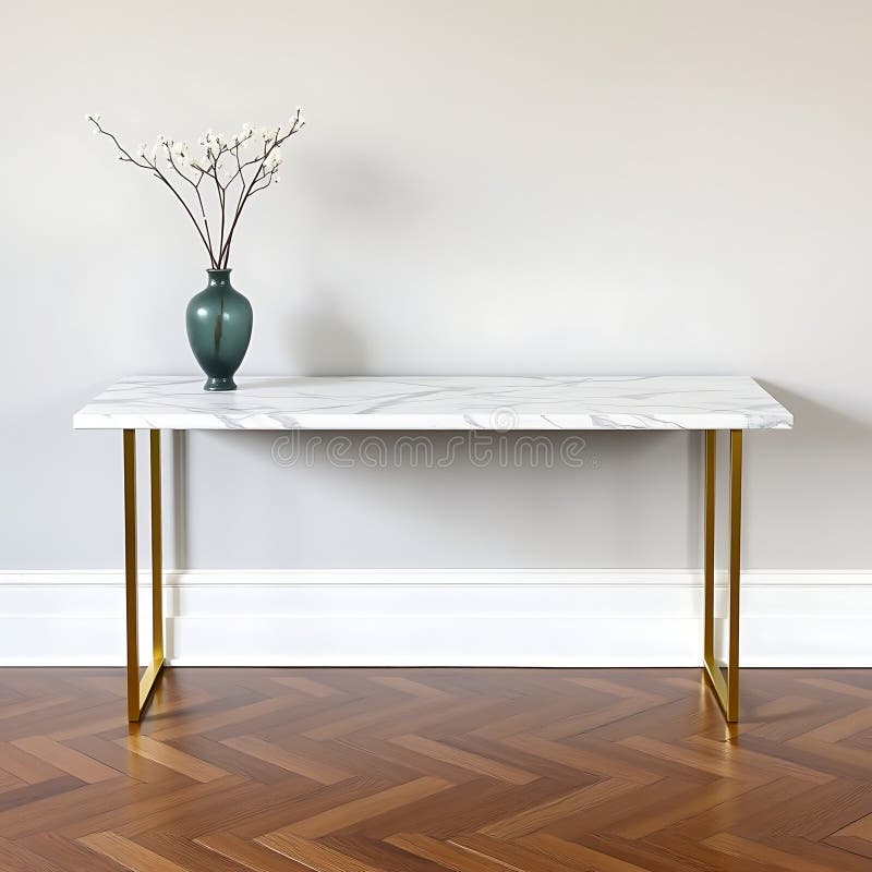 A Sleek Marble Top Console Table with Slender Brass Legs Stock ...