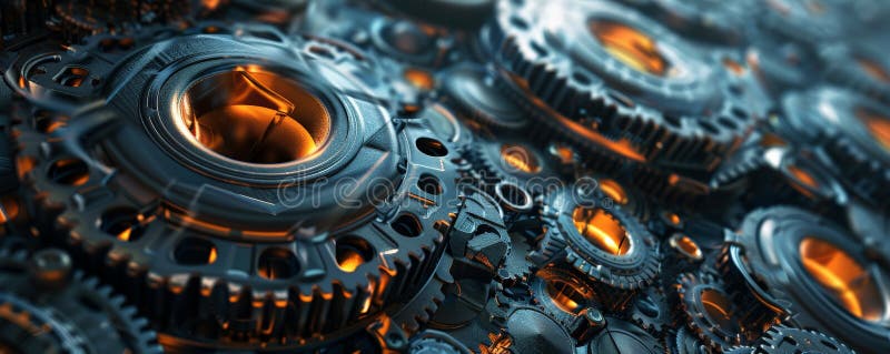 A Sleek Mechanical Background with Streamlined Gears, Polished Metal ...