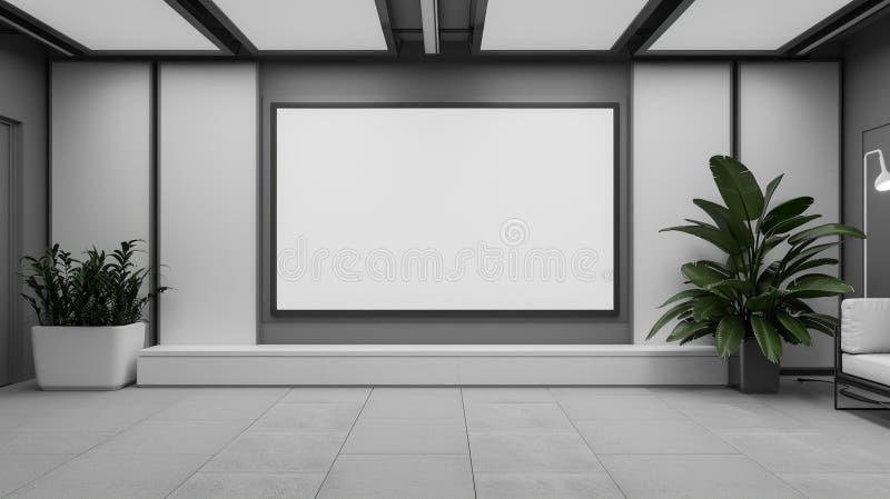 A Sleek Media Wall with a Blank Screen LCD, Surrounded by White ...