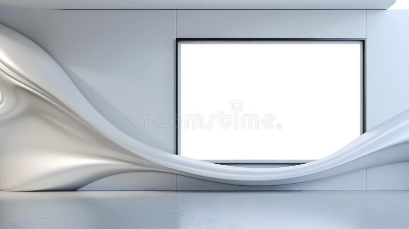 A Sleek Media Wall Featuring a Blank Screen LCD, Surrounded by a White ...