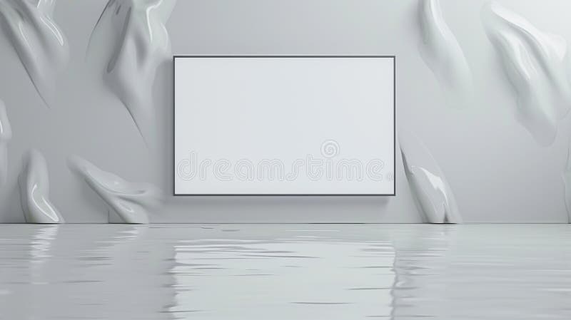 A Sleek Media Wall Featuring a Blank Screen LCD, Surrounded by a White ...