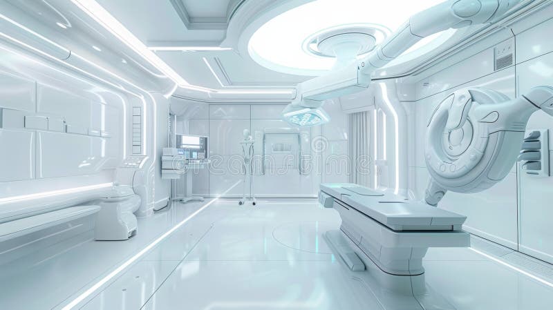 A Modern Medical Clinic Featuring Advanced Robotic Technology, Designed for Surgical Procedures ...