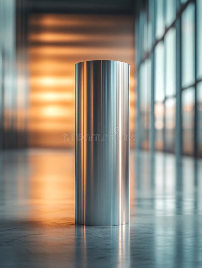 Sleek Metal Cylinder in a Modern Interior with Warm Lighting. Stock ...