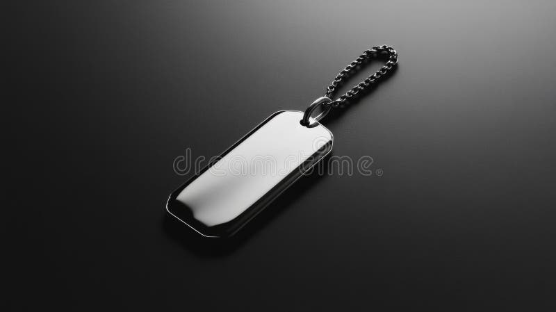Sleek Metal Dog Tag on Dark Surface with Beaded Chain Stock Photo ...