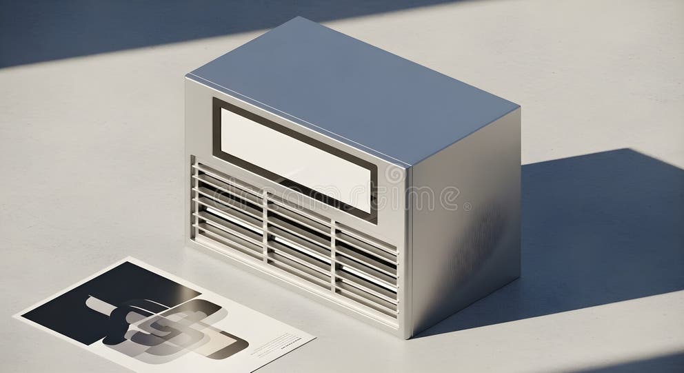 Sleek Metallic Air Conditioner Unit with a Graphic Design on a Light ...