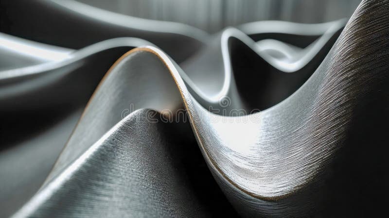 Sleek Metallic Black Waves with Fine Textures and Glowing Golden Edges ...