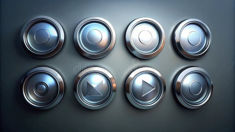 Sleek Metallic Control Panel with Eight Circular Buttons Featuring ...