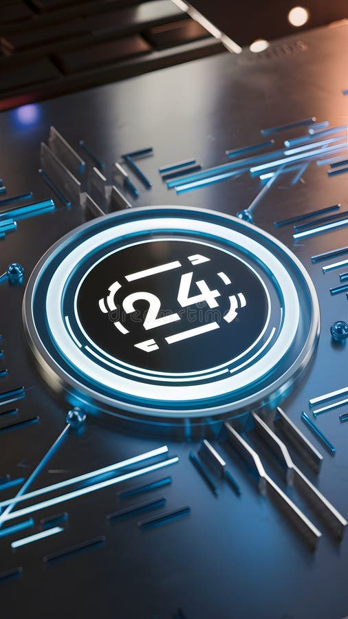 Sleek Metallic Digital Icon Featuring the Number 24 with a Refresh ...