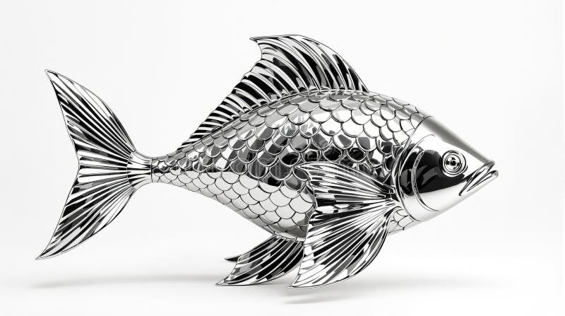 Sleek Metallic Fish Sculpture with Intricate Scales and Modern Design ...