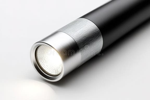 Shiny Flashlight with a Metallic Finish Illuminating a Surface in a ...