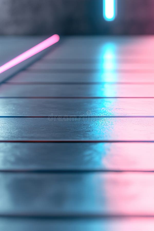 Sleek Metallic Panels Intersected by Glowing Neon Light Stripes in Blue ...