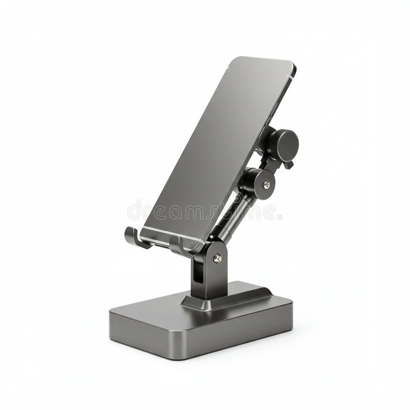 Sleek, Metallic Phone Stand with Adjustable Knobs. it Features a Solid ...