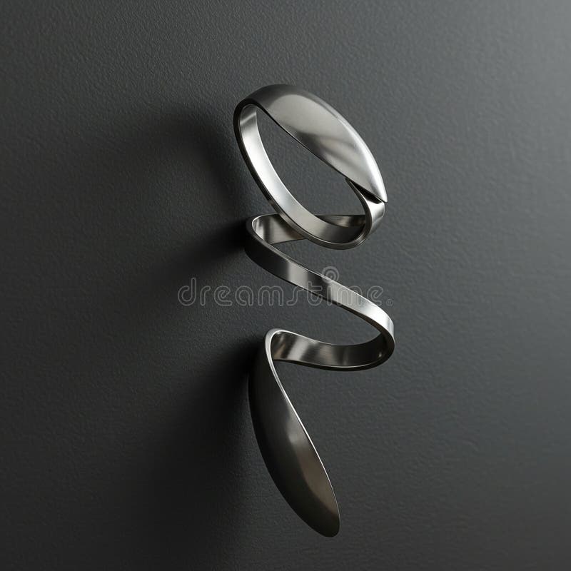 A Sleek, Metallic Ribbon Sculpture with a Helix Shape is Mounted on a ...