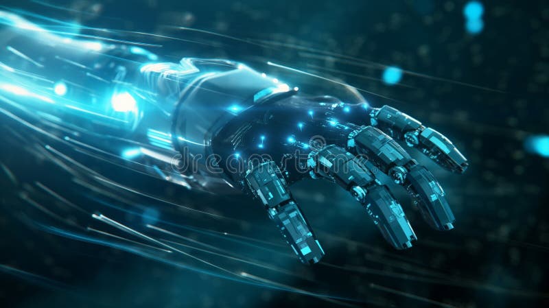 Futuristic Robotic Hand with Glowing Blue Lights Stock Photo - Image of ...