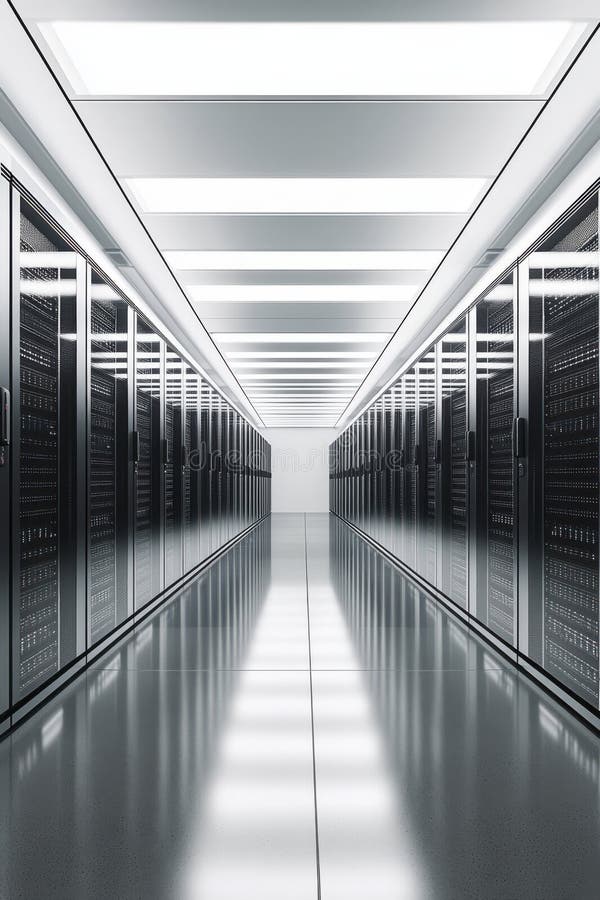 Sleek Metallic Server Room with Bright Linear Lighting Stock ...