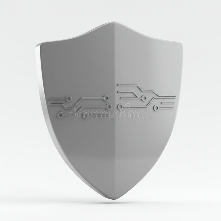 A Sleek, Metallic Shield with a Smooth Gray Surface, Featuring Circuit ...