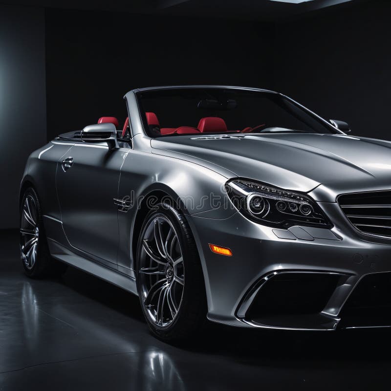 Sleek Metallic Silver Luxury Convertible Under Neon Lights Stock ...