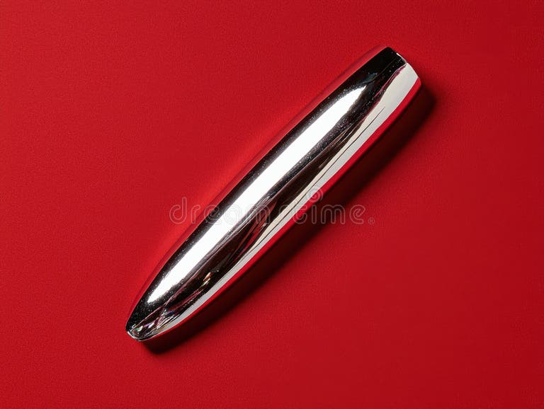 Sleek Metallic Silver Object on Red Background Stock Illustration ...