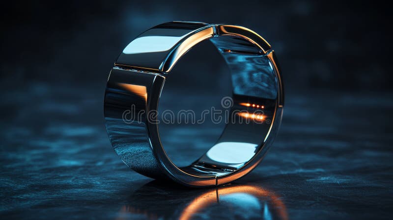 Sleek Metallic Smart Ring on Reflective Surface, Futuristic Wearable ...