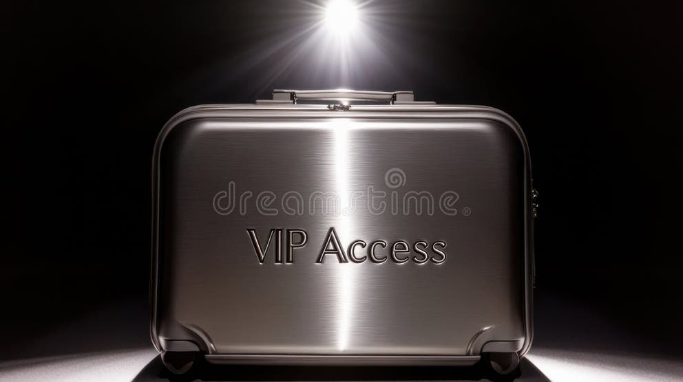 Sleek Metallic Suitcase with VIP Access Text Under Dramatic Spotlight ...