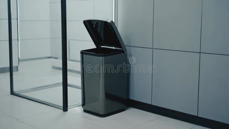 Modern Office Trash Bin with Sensor-Lid by Glass Partition Wall ...