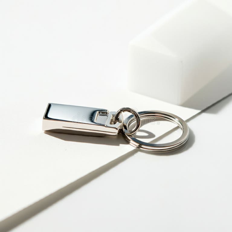 A Sleek, Metallic USB Flash Drive is Attached To a Minimalist Keyring ...