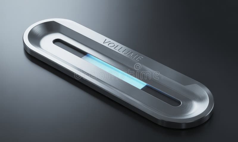 Sleek Metallic Volume Control Slider with Blue Light on Dark Surface ...