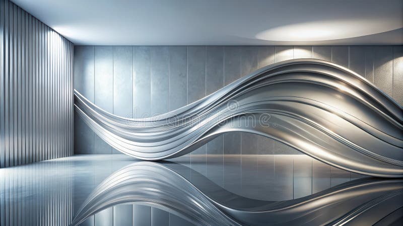 Sleek Metallic Wave Wall Art in Modern Interior Design. Generative AI Stock Illustration ...