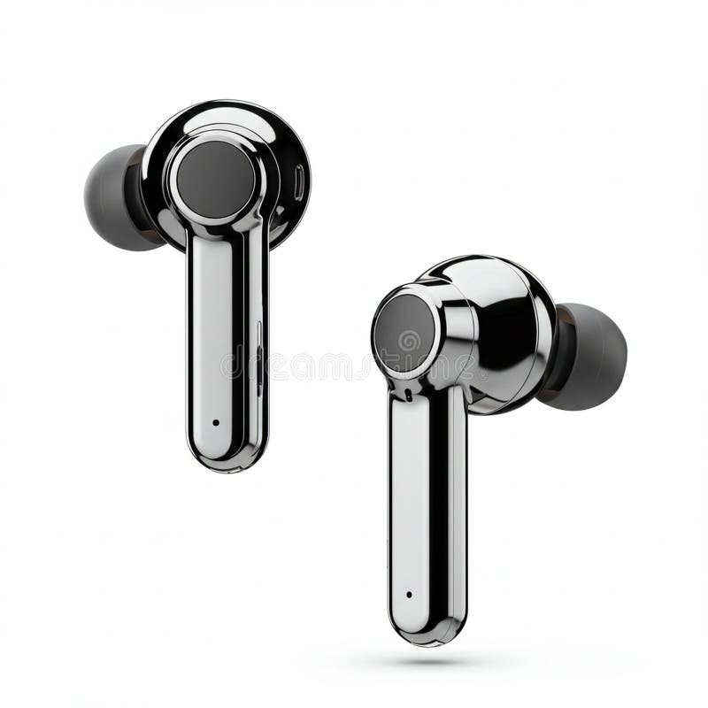 Sleek, Metallic Wireless Earbuds Featuring a Shiny Chrome Finish and ...